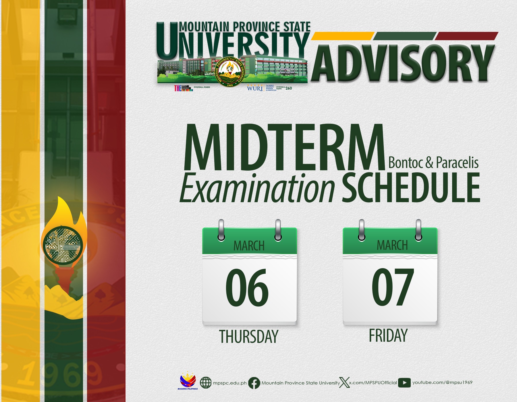 Midterm Exam Schedule – Bontoc & Paracelis Campus - Mountain Province State University