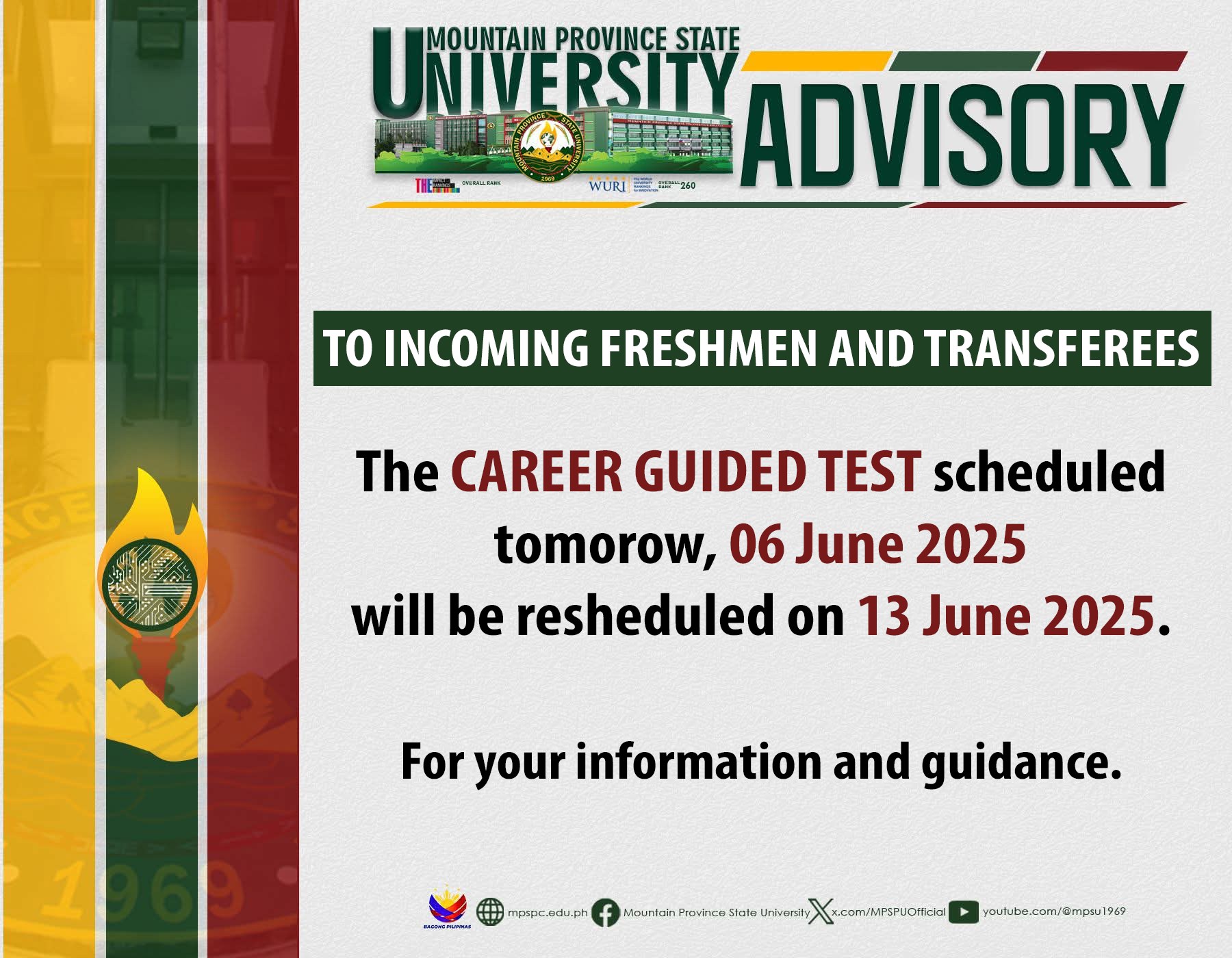 Career Guided Test Rescheduled to June 13 - Mountain Province State ...